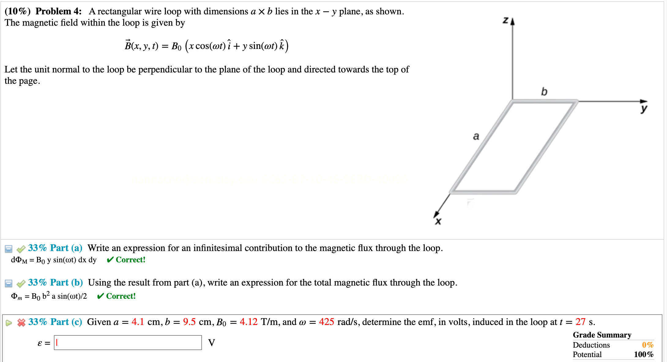 Solved (10%) ﻿Problem 4: A rectangular wire loop with | Chegg.com