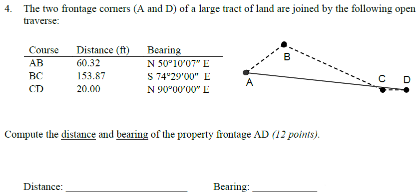 Solved The two frontage corners (A and D) of a large tract | Chegg.com