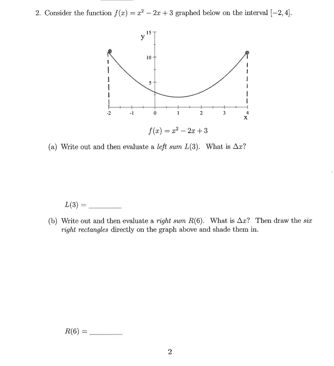 Solved Consider the function f(x)=x2-2x+3 ﻿graphed below on | Chegg.com