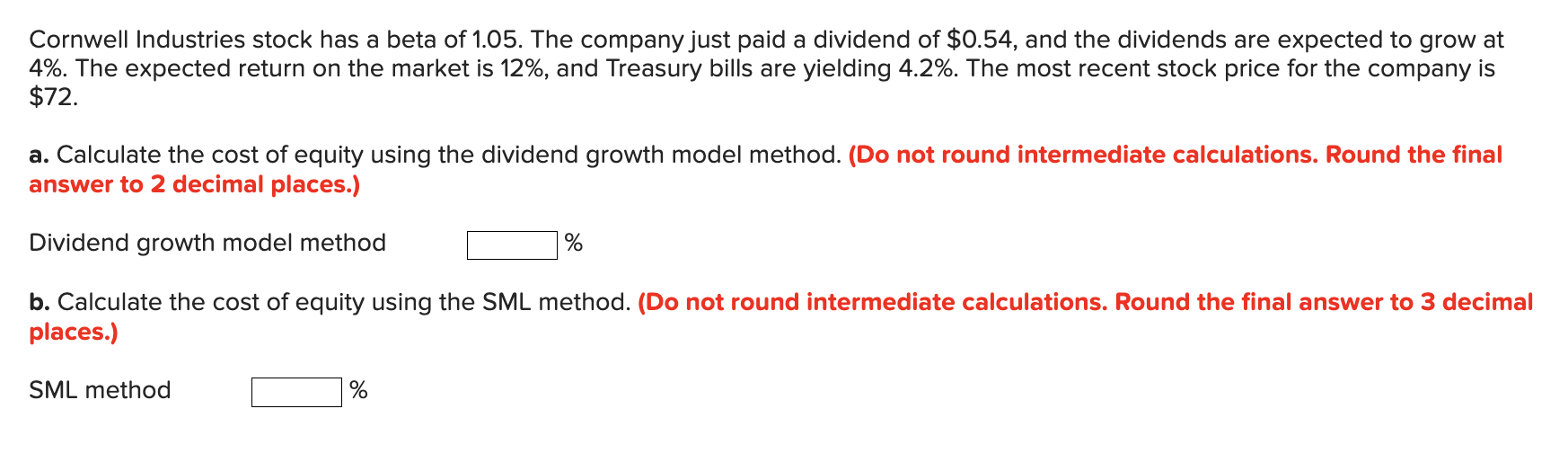 Solved Cornwell Industries stock has a beta of 1.05 . ﻿The | Chegg.com