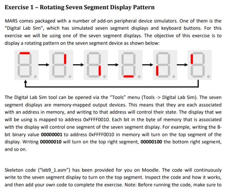 Solved Exercise 1 - Rotating Seven Segment Display Pattern | Chegg.com