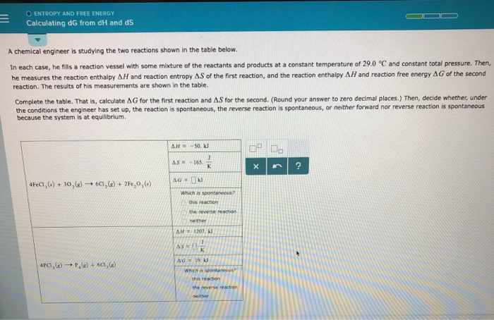 Solved O ENTROPY AND FREE ENERGY calculating dG from dH and | Chegg.com