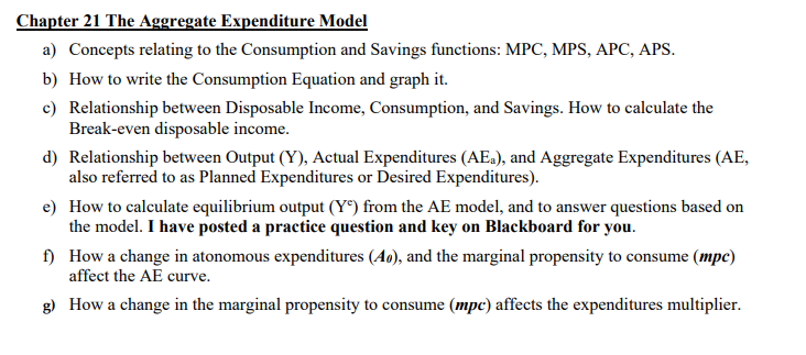 Solved Chapter 21 The Aggregate Expenditure Model a) | Chegg.com
