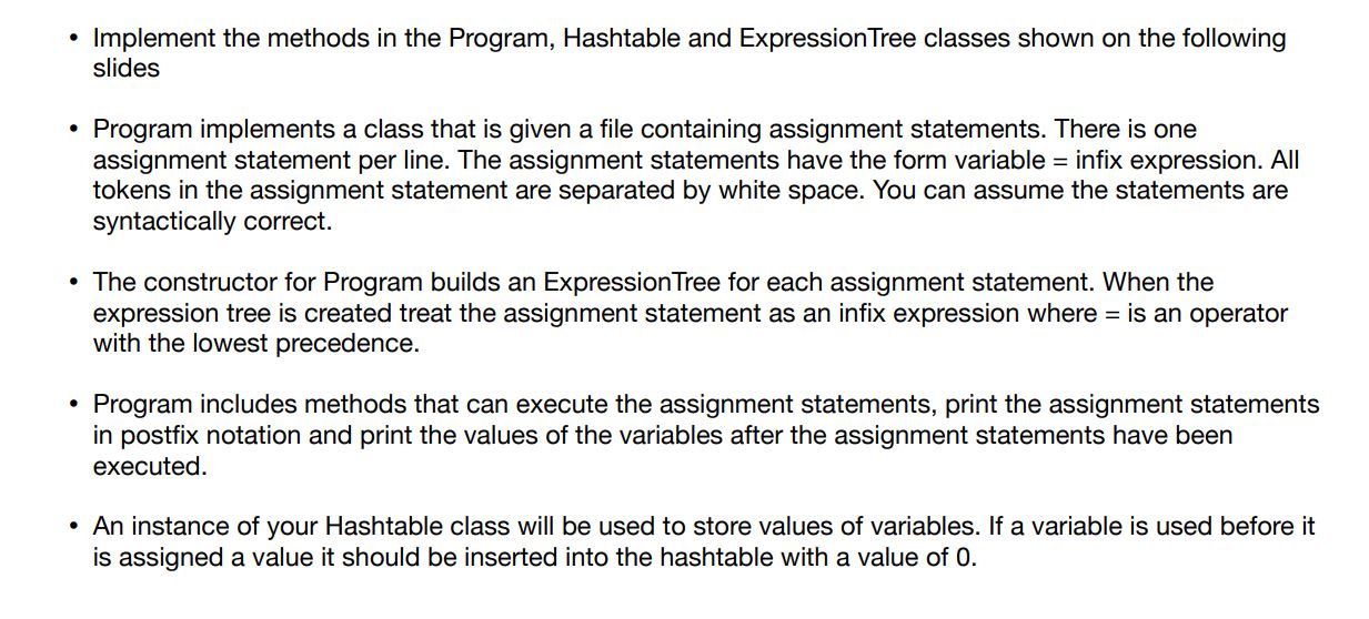 Solved - Implement the methods in the Program, Hashtable and | Chegg.com