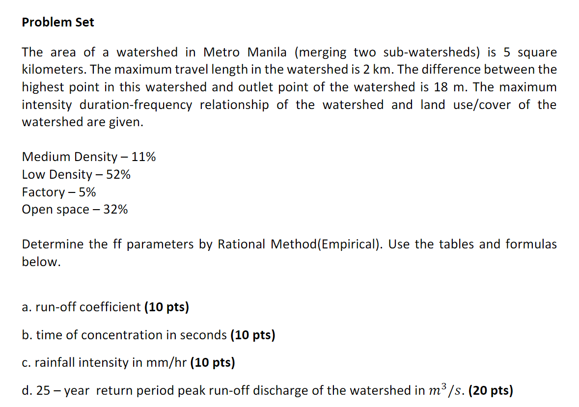 Solved USING KIRPICH METHOD IN DETERMINING TIME OF | Chegg.com