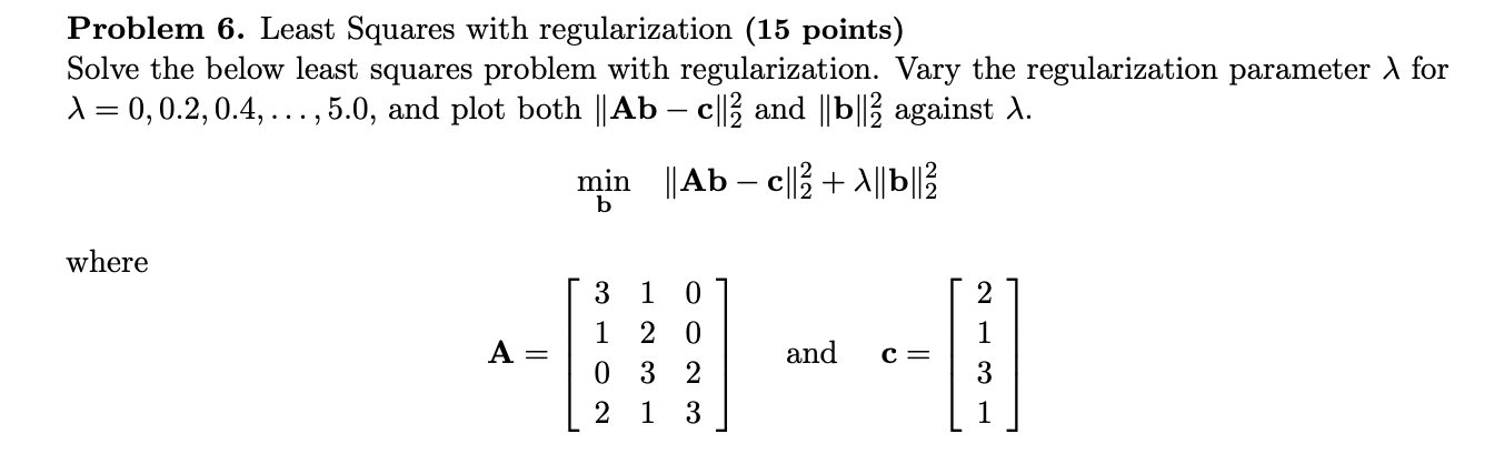 Solved Problem 6. Least Squares with regularization (15 | Chegg.com
