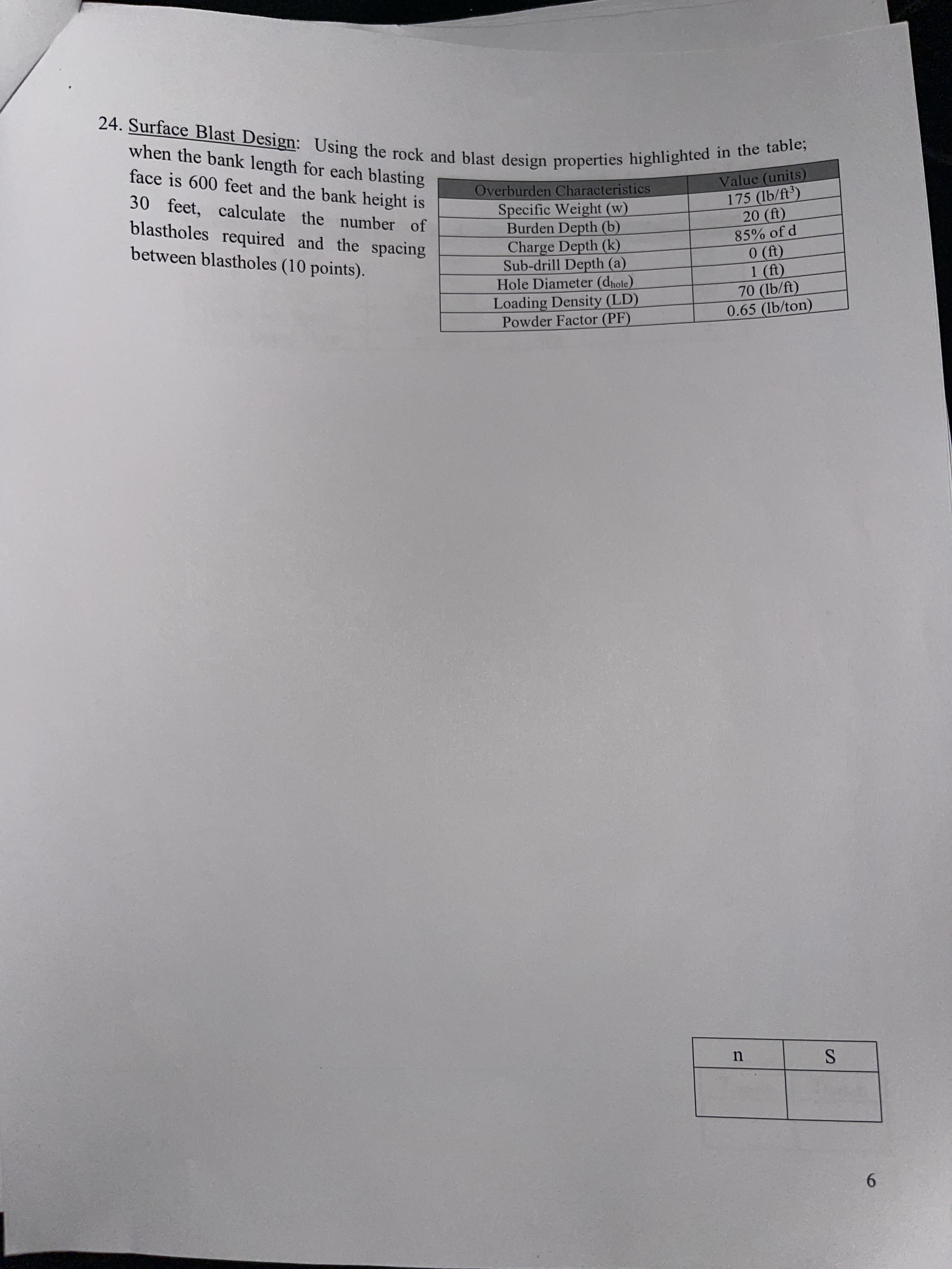 Solved Surface Blast Design: Using the rock and blast design | Chegg.com