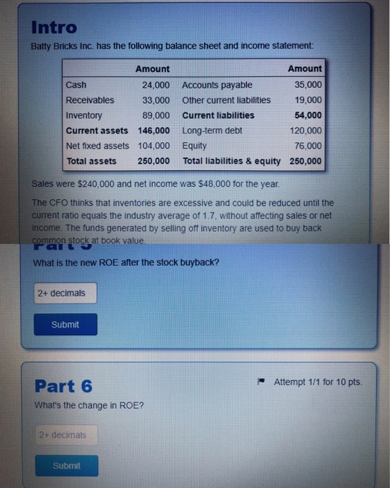 Solved Intro Batty Bricks Inc. has the following balance | Chegg.com
