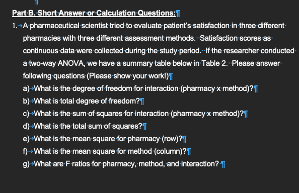 Solved Part B. Short Answer or Calculation Questions: 1.A | Chegg.com