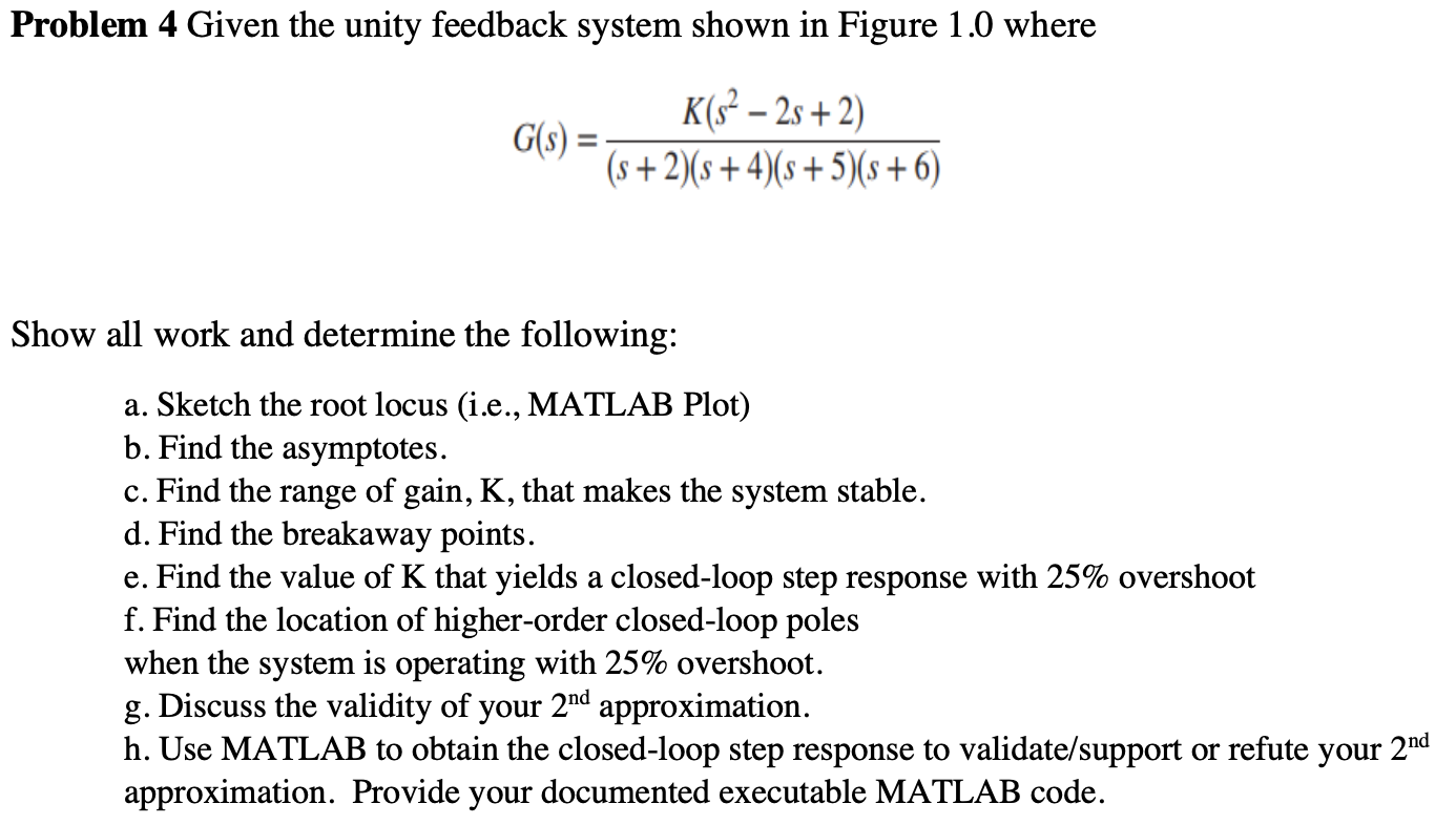 Problem 4 Given the unity feedback system shown in | Chegg.com