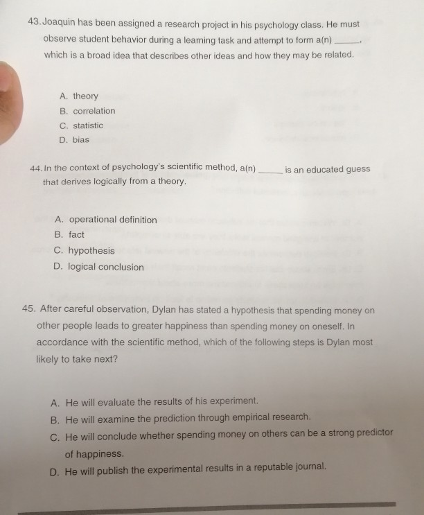 Solved 46. In the context of psychology's scientific method, | Chegg.com