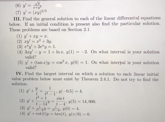Solved I. Find the general solution to each of the separable | Chegg.com