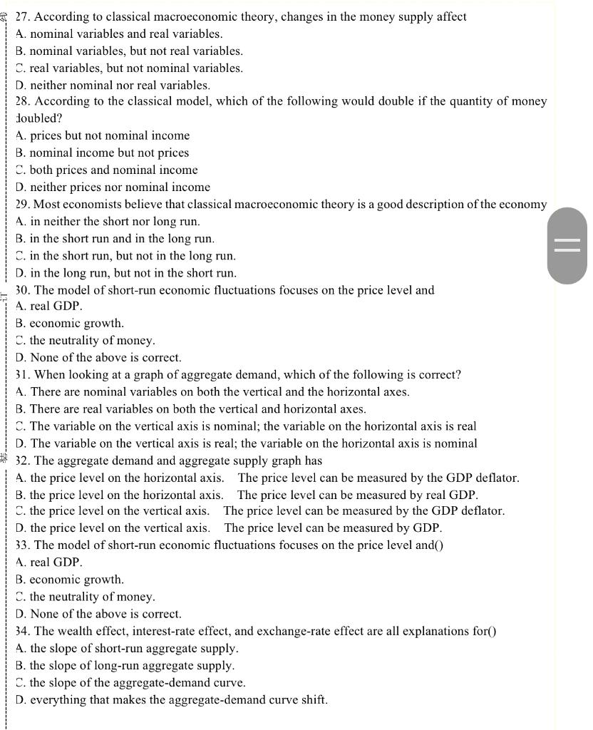 Solved 27. According to classical macroeconomic theory, | Chegg.com