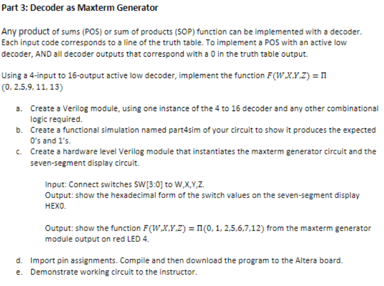 Solved Part 3: Decoder as Maxterm Generator Any product of | Chegg.com