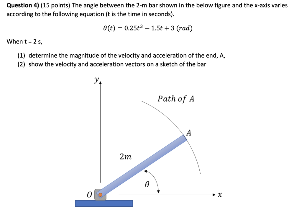 Solved Question 4) (15 points) The angle between the 2−m bar | Chegg.com
