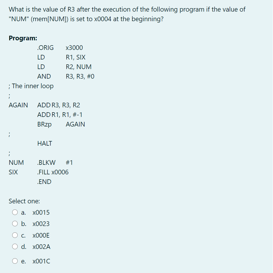 Solved What is the value of R3 after the execution of the | Chegg.com