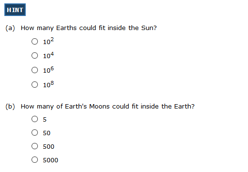 Solved HINT (a) How many Earths could fit inside the Sun? O | Chegg.com