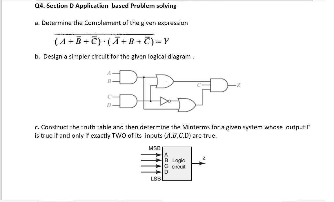 Solved Q4. Section D Application based Problem solving a. | Chegg.com
