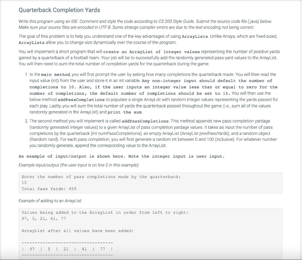 Solved Quarterback Completion Yards Write this program using | Chegg.com