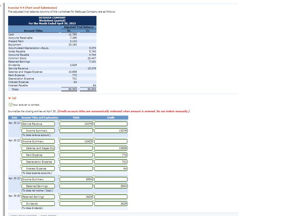 Solved Exercise 4-4 (Part Level Submission) The adjusted | Chegg.com