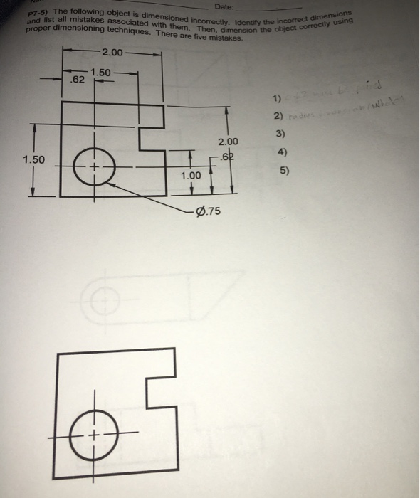 Solved Date: p7-5) The following object is dimensioned | Chegg.com