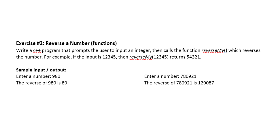 Solved Exercise #2: Reverse a Number (functions) Write a chi | Chegg.com