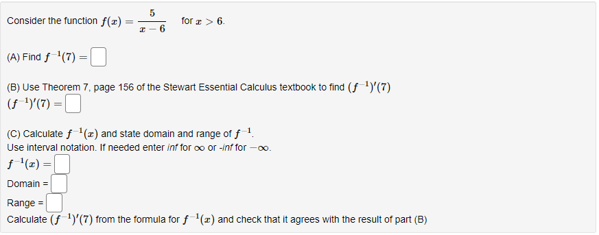Solved Consider the function f(x)=x−65 for x>6. (A) Find | Chegg.com