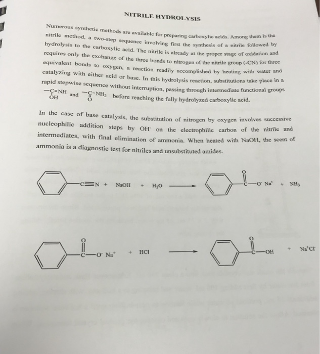 Solved NITRILE HYDROLYSIS Numerous synthetic methods are | Chegg.com