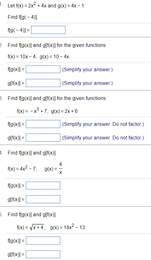 Solved 1 Let F X 2x2 4x And G X 4x−1 Find F[g −4 ]