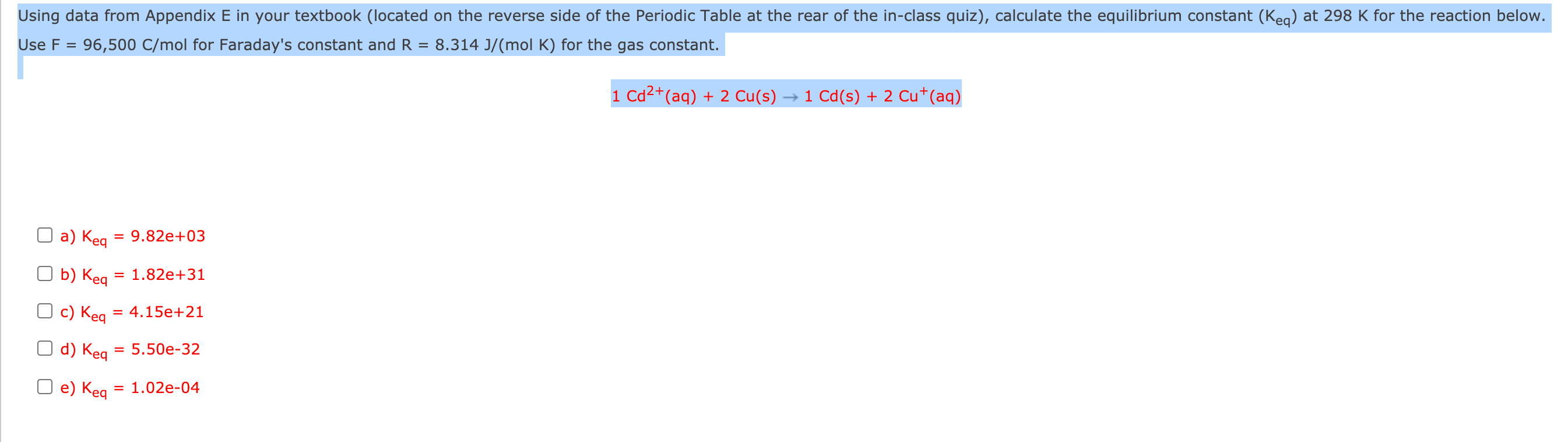 Solved Using data from Appendix E in your textbook (located | Chegg.com