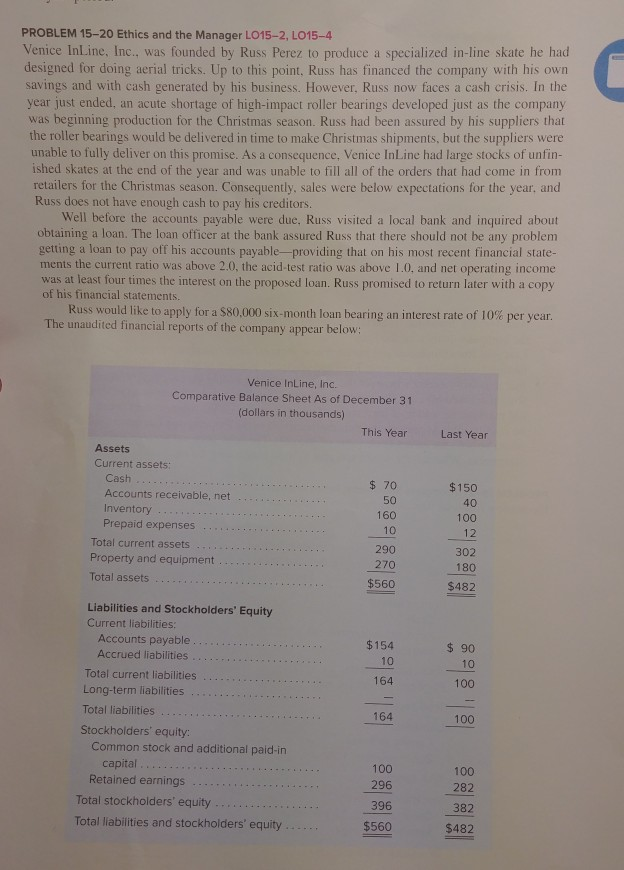 Solved PROBLEM 15-20 Ethics and the Manager LO15-2, LO15-4 | Chegg.com