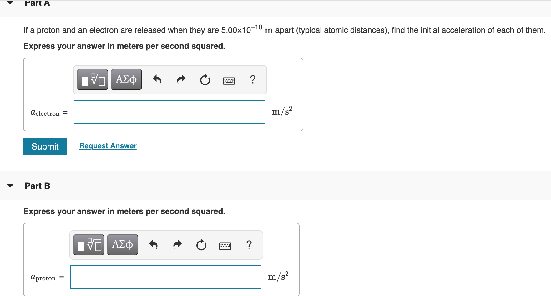 Solved Part A If a proton and an electron are released when | Chegg.com