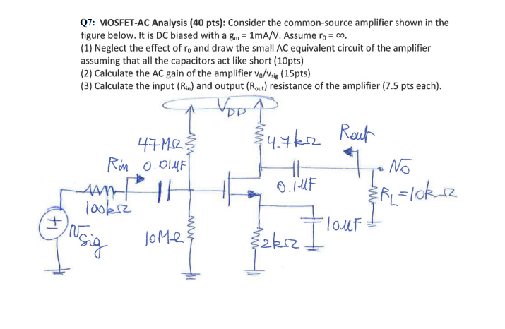 Solved Q7: MOSFET-AC Analysis (40 pts): Consider the | Chegg.com