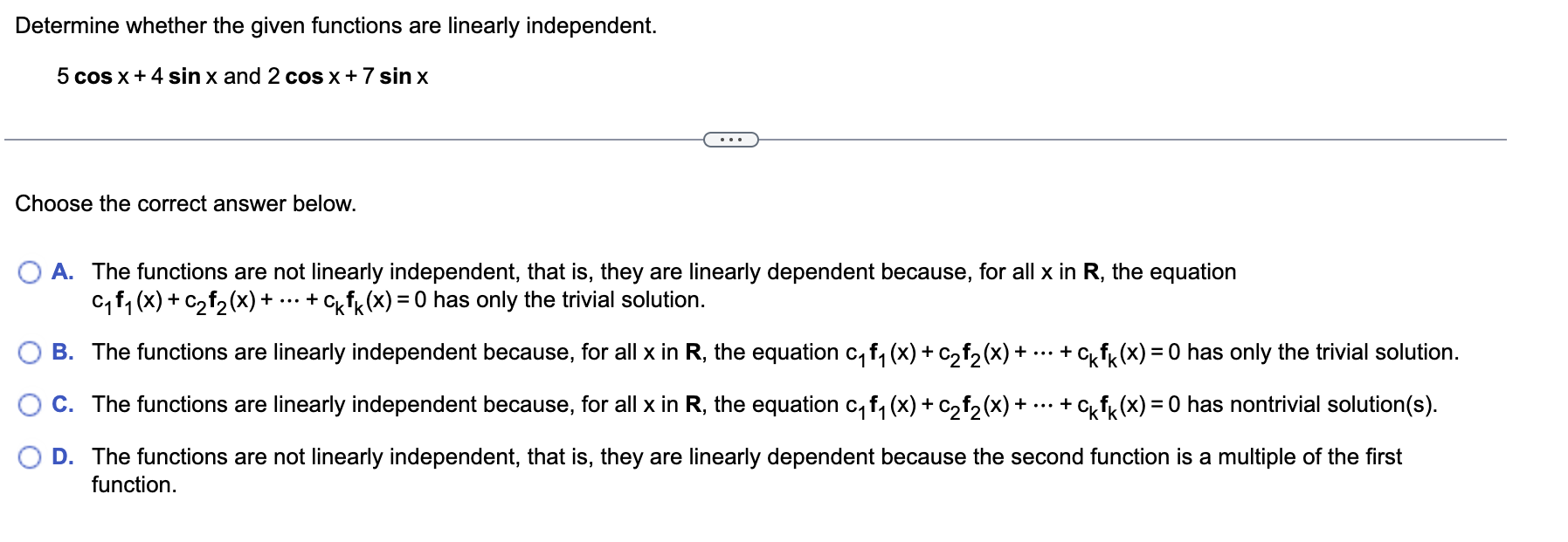 Solved Determine whether the given functions are linearly | Chegg.com