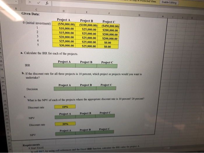 Solved In Protected View Enable Editing C D Given Data: F G | Chegg.com