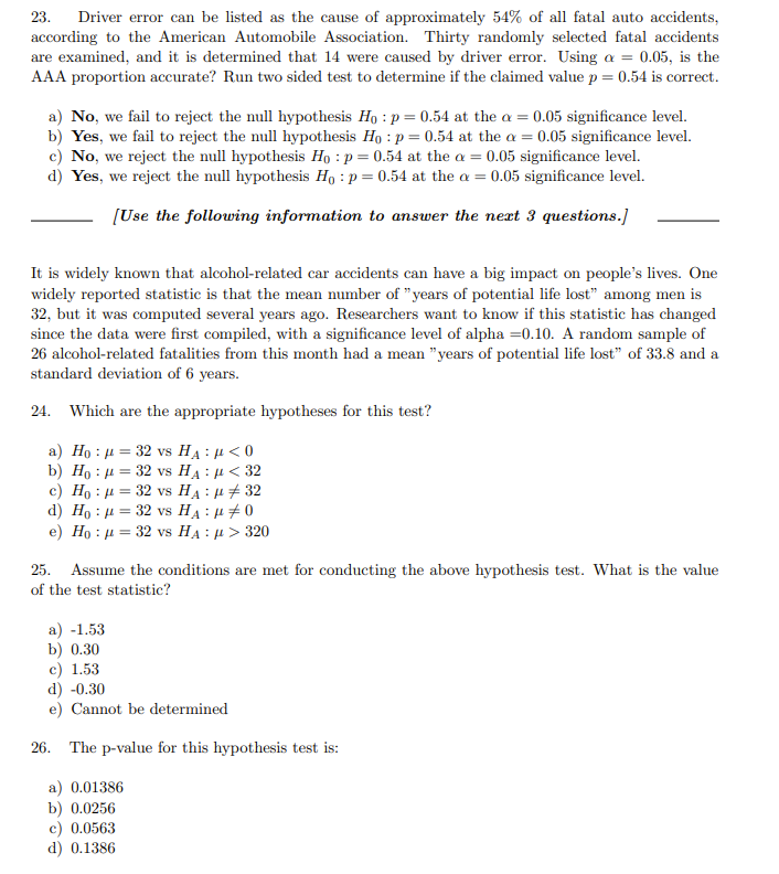 23. Driver error can be listed as the cause of | Chegg.com