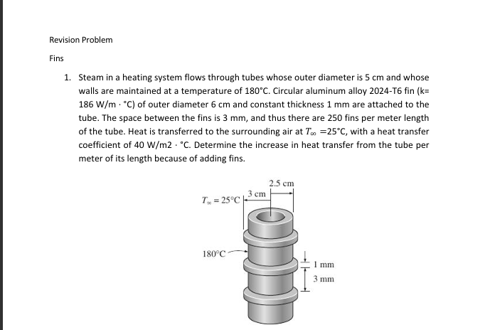 Solved Revision Problem Fins Steam in a heating system flows | Chegg.com
