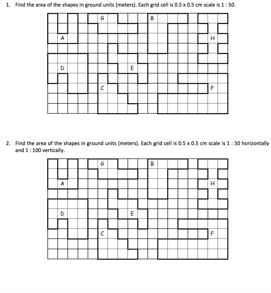 Solved 1. Find the area of the shapes in ground units | Chegg.com