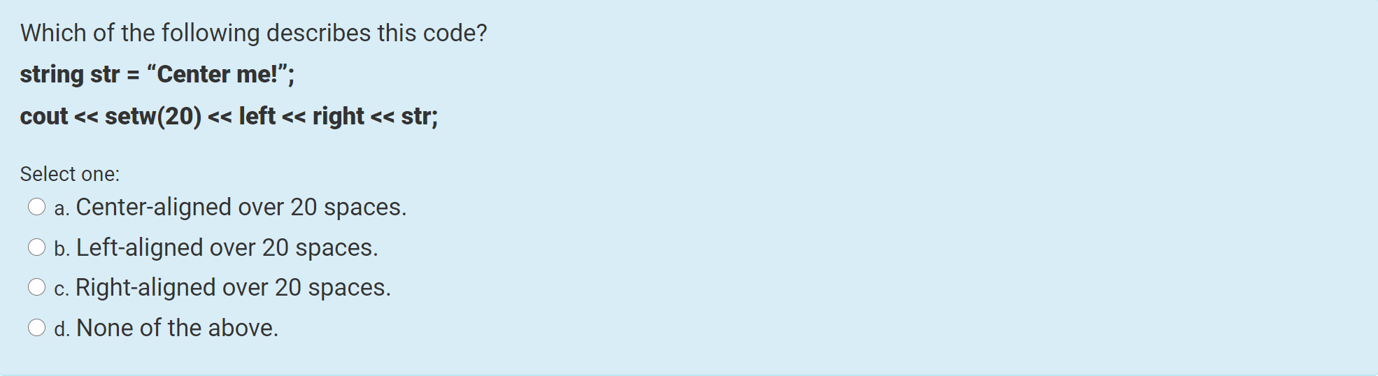 Solved Which of the following describes this code? string | Chegg.com