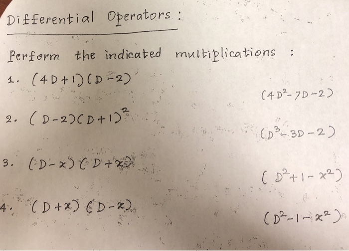 Solved Differential Operators: Perform the indieated | Chegg.com