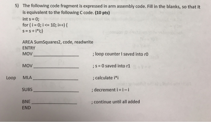 Solved 5) The following code fragment is expressed in arm | Chegg.com