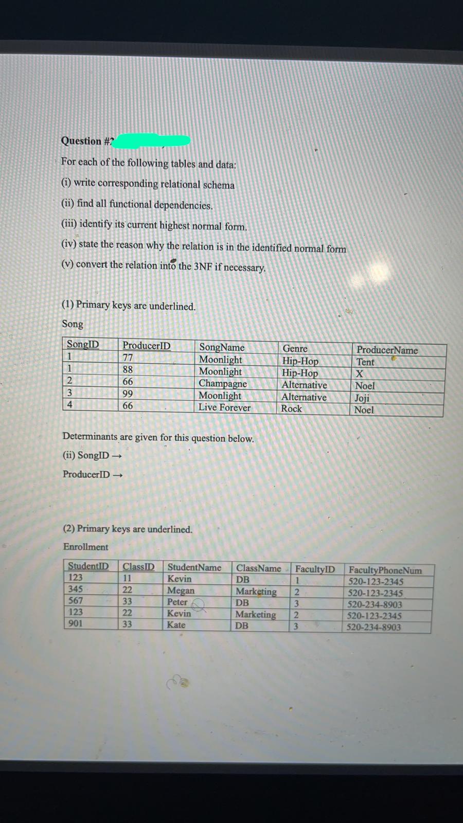Solved Question #2 For each of the following tables and | Chegg.com
