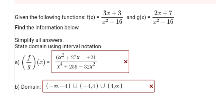 Solved Given the following functions: f(x)=3x+3x2-16 ﻿and | Chegg.com