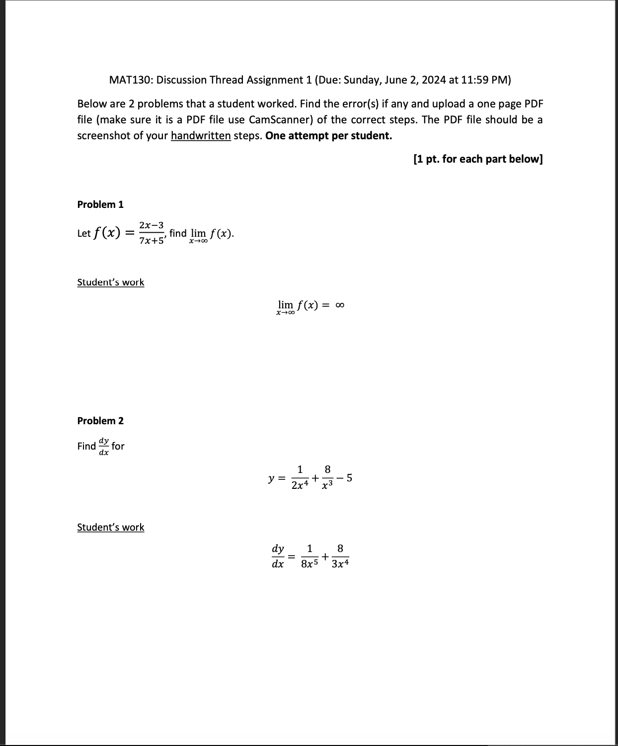 Solved MAT130: Discussion Thread Assignment 1 (Due: Sunday, | Chegg.com