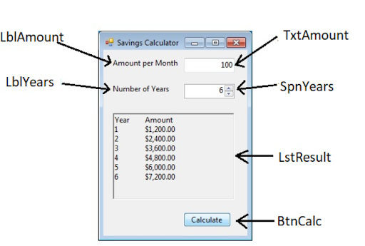 Solved savings calc In visual studio as a visual basic | Chegg.com