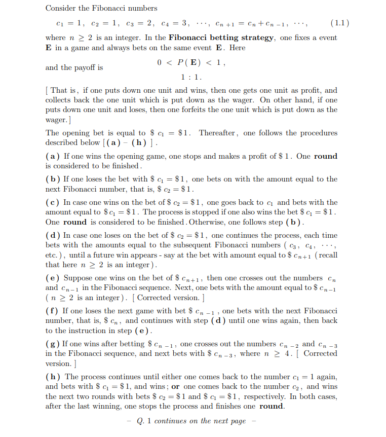 Solved Сі Consider the Fibonacci numbers ci = 1, C2 = 1, C3 | Chegg.com