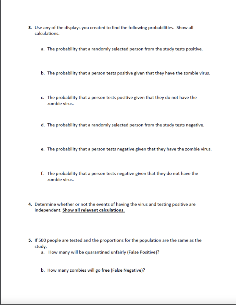 Solved Applications of Probability Project: Zombie | Chegg.com