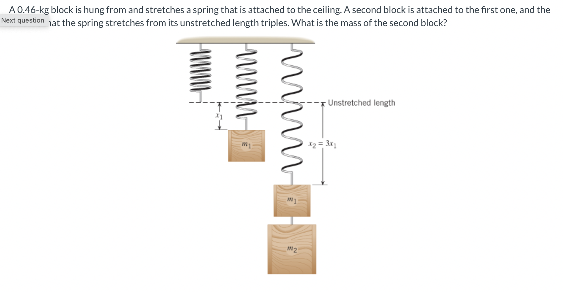 Solved A 0.46-kg block is hung from and stretches a spring | Chegg.com