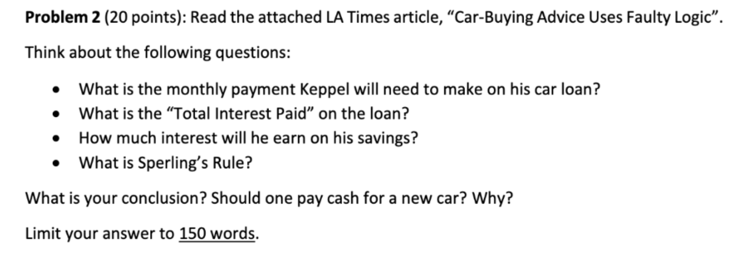 Problem 2 article Car-Buying Advice Uses Faulty Logic | Chegg.com