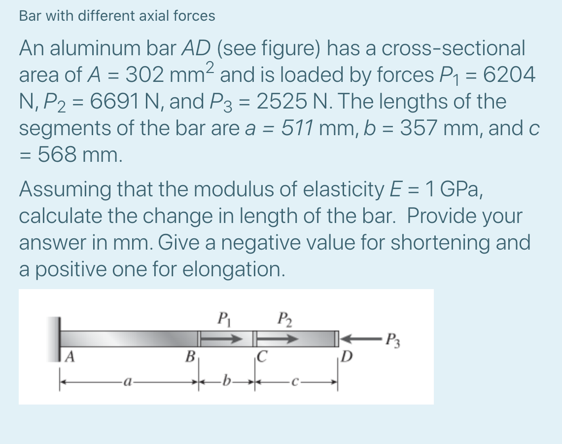 Solved Bar with different axial forces An aluminum bar AD | Chegg.com